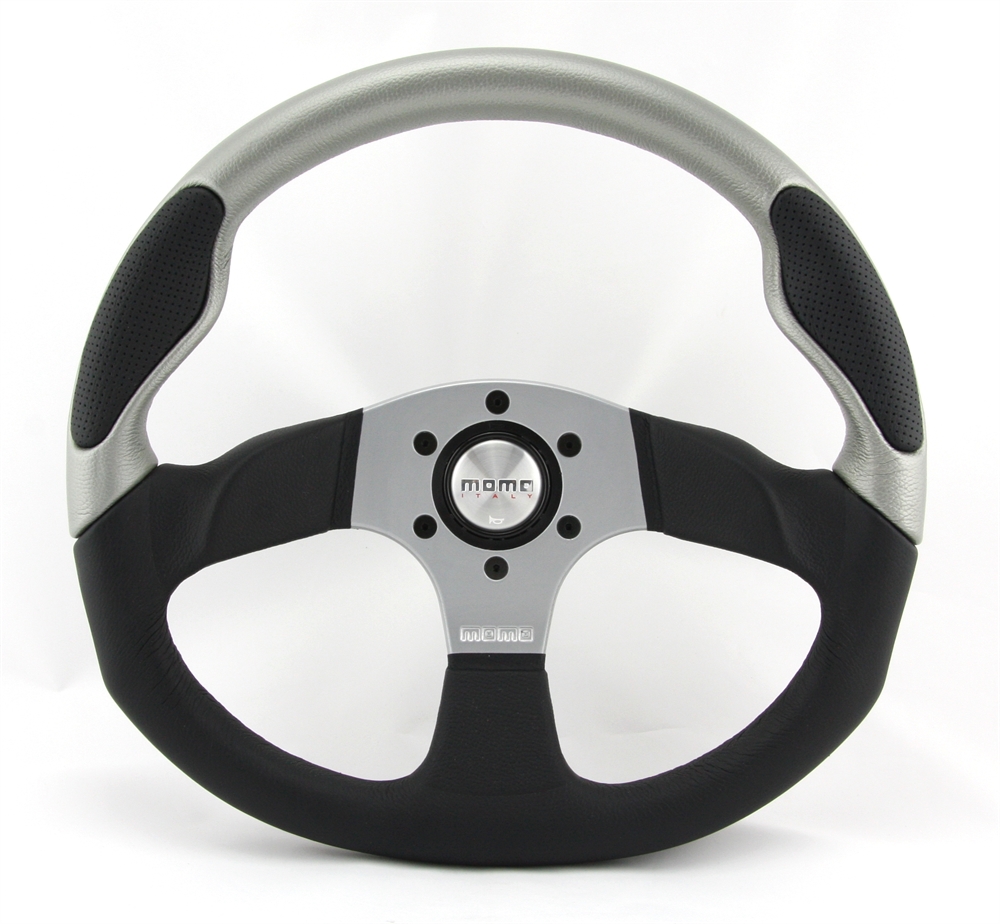 BMS Racing Autotuning - Momo Leder Sportlenkrad Commando 350mm schwarz, grau grau steering wheel ...
