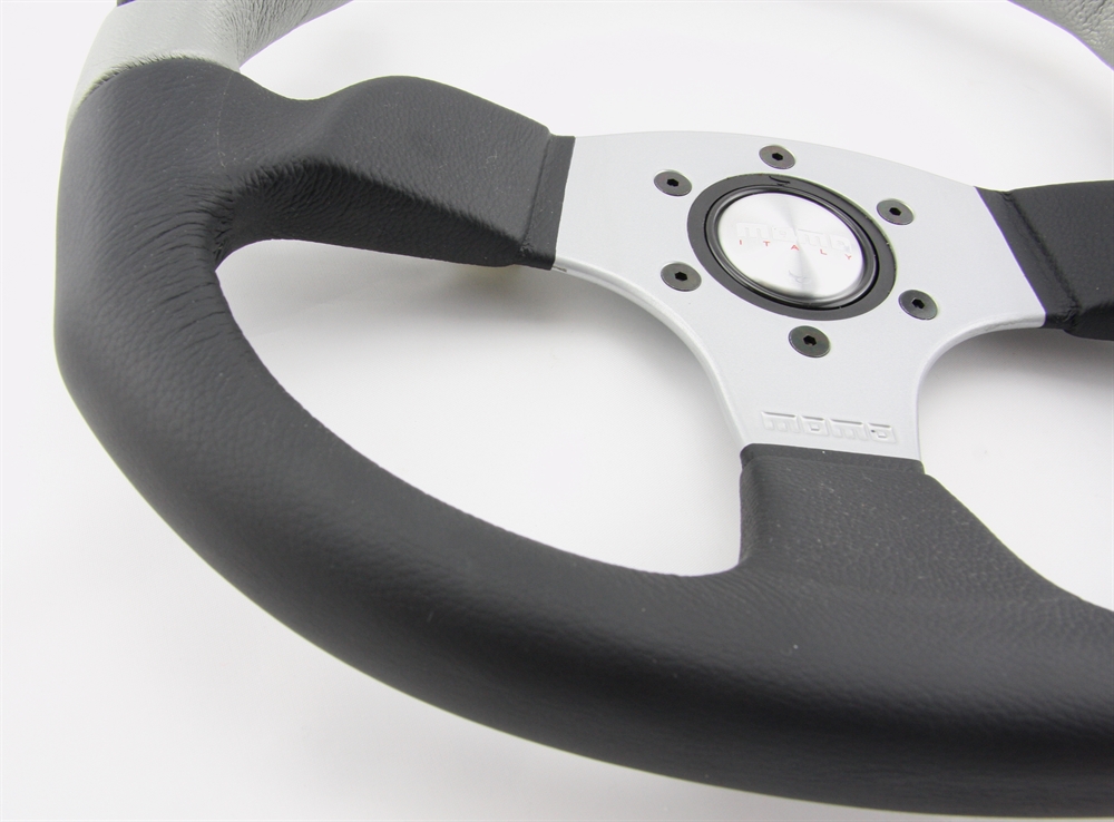 BMS Racing Autotuning - Momo Leder Sportlenkrad Commando 350mm schwarz, grau grau steering wheel ...